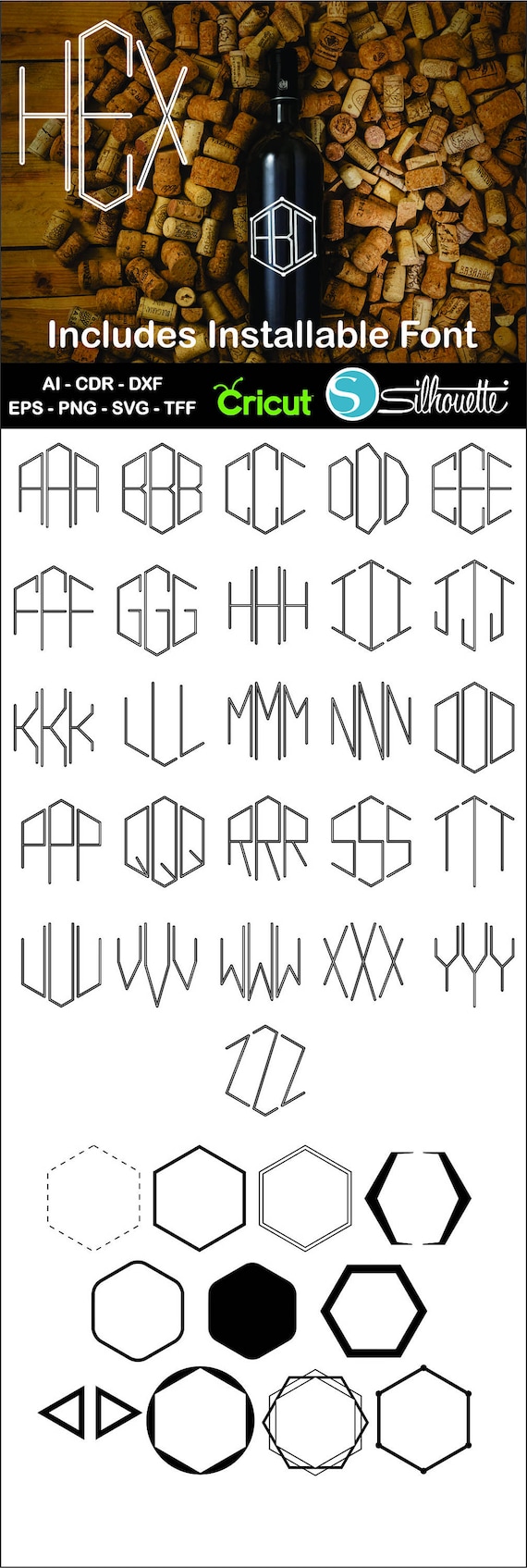 Buy 2 Get 1 Free 3 Letter Hex Monogram Alphabet Ai CDR - Etsy UK