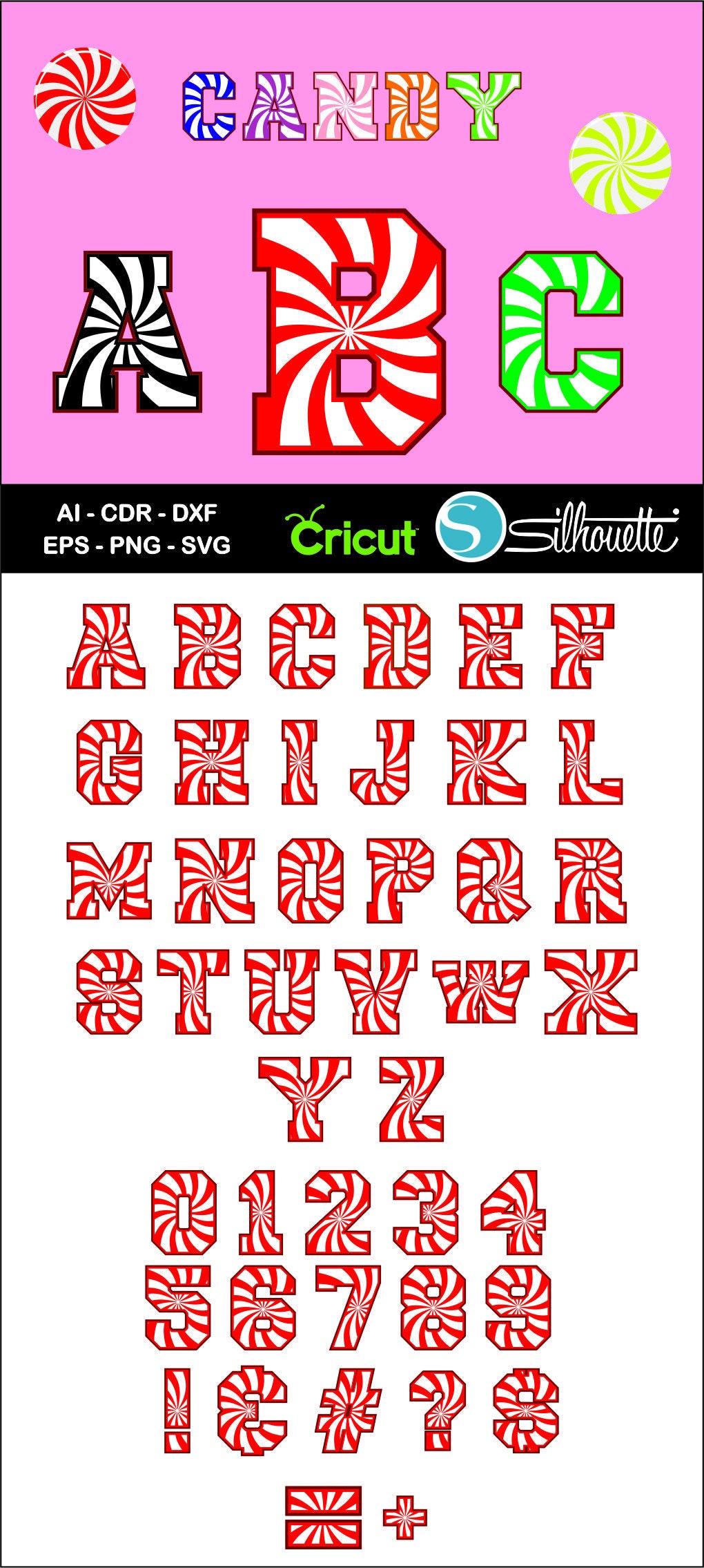 Buy 2 Get 1 Free, Candy Alphabet Font, Ai, CDR, Eps, SVG, Dxf, Png ...