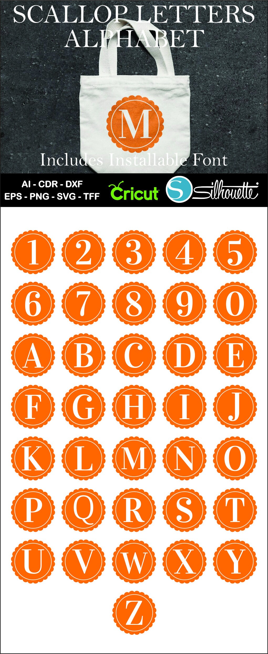 Buy 2 Get 1 Free, Scallop Monogram Alphabet Font, Ai, CDR, Eps, SVG ...