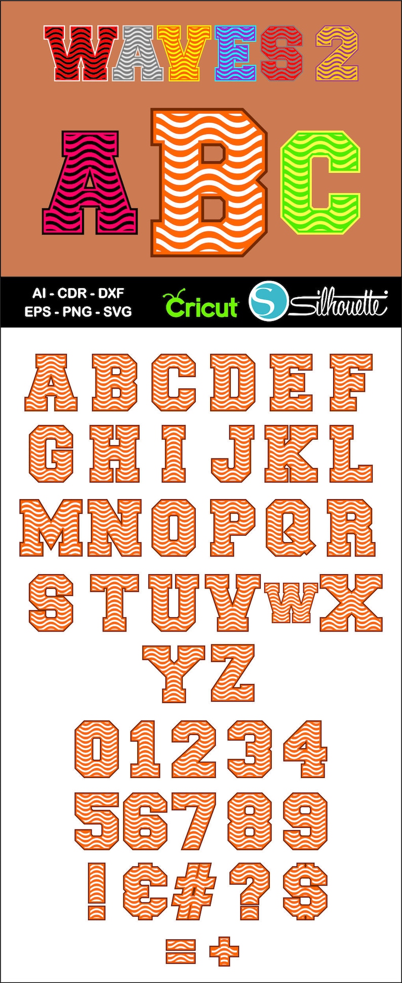 Buy 2 Get 1 Free, Waves Alphabet Font, Ai, CDR, Eps, SVG, Dxf, Png ...