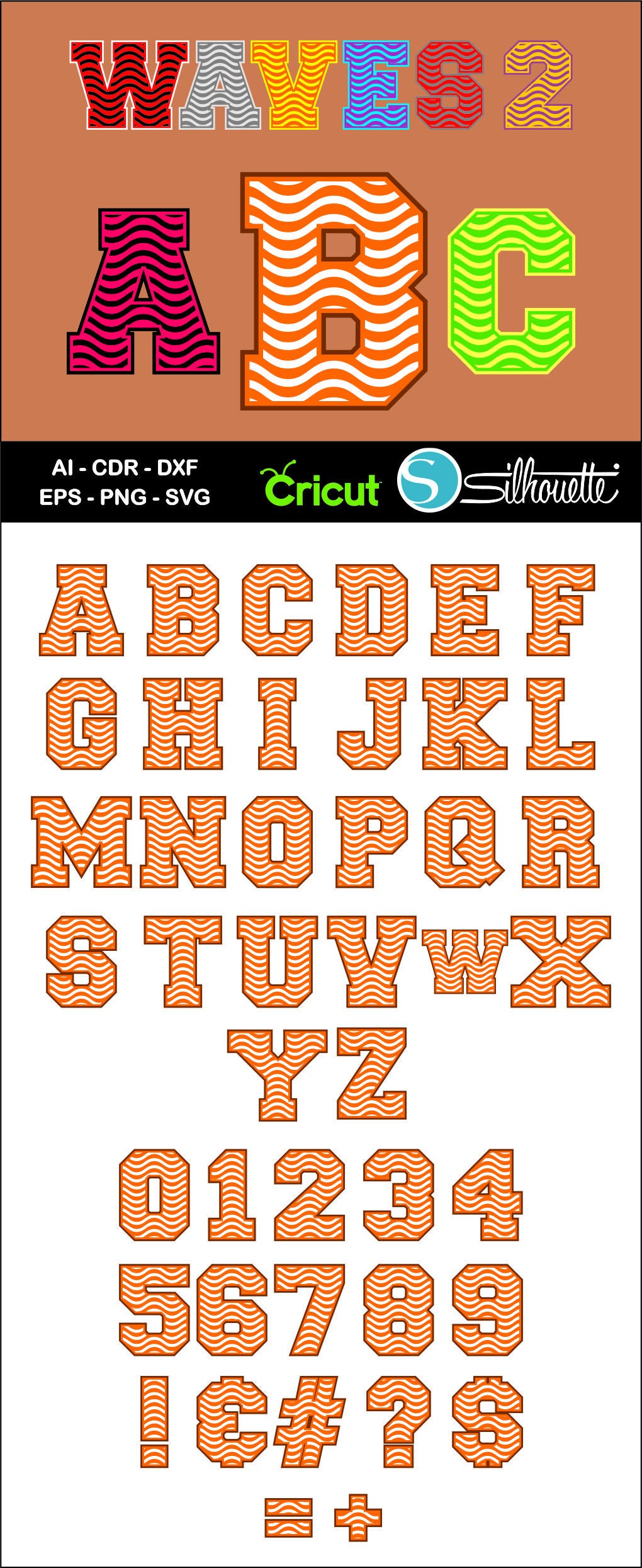 Buy 2 Get 1 Free, Waves Alphabet Font, Ai, CDR, Eps, SVG, Dxf, Png ...