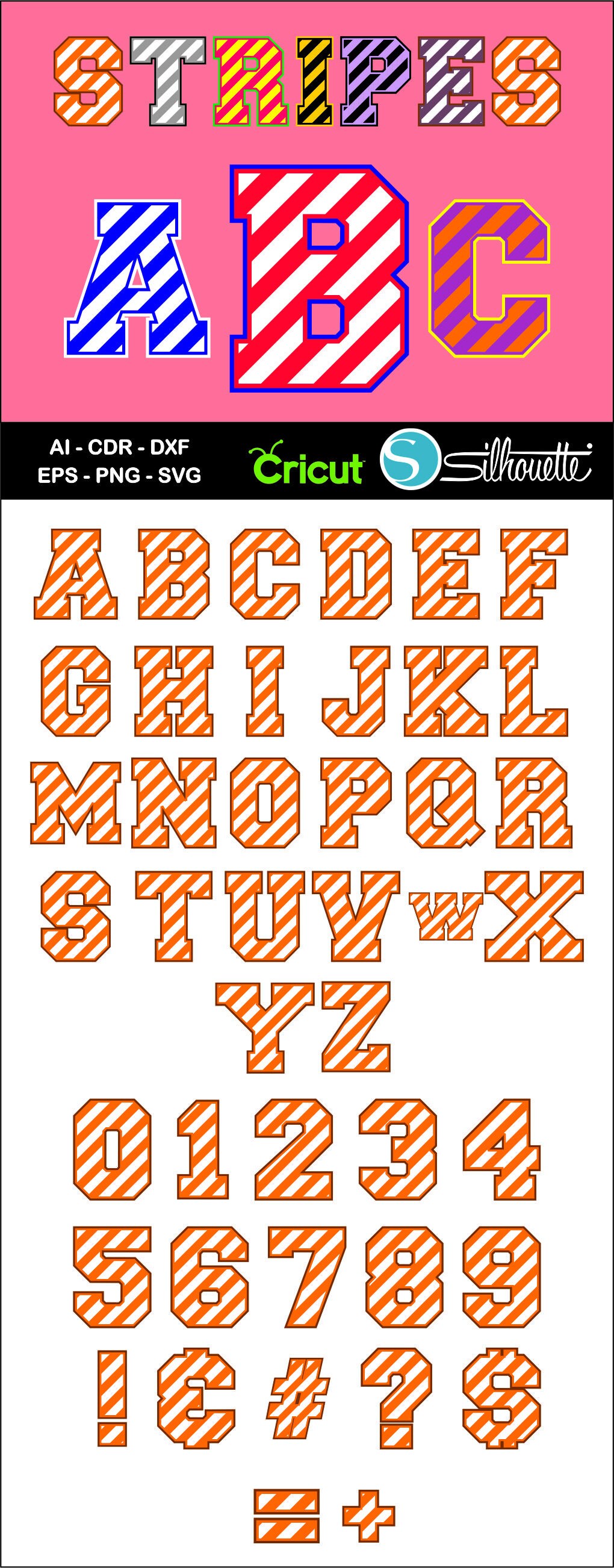 Buy 2 Get 1 Free, Stripes Alphabet Font, Ai, CDR, Eps, SVG, Dxf, Png ...