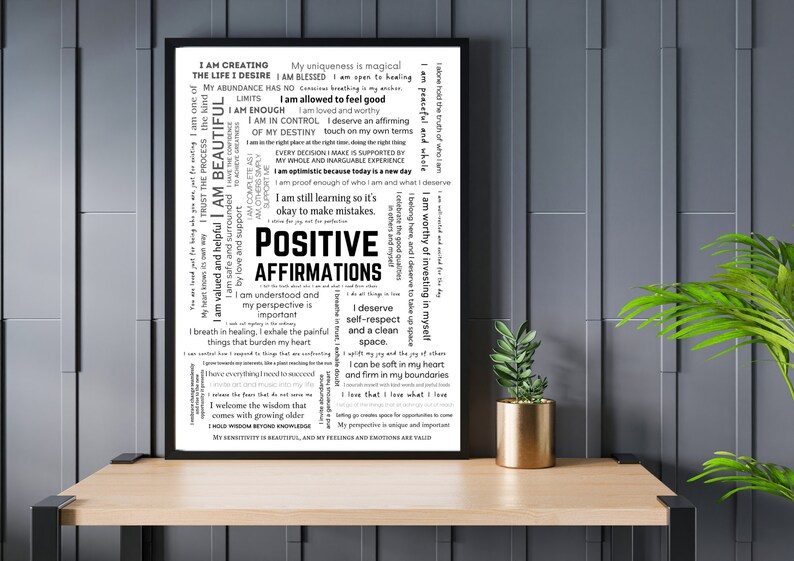 Positive Affirmations Poster DIGITAL Print Mental Health Wellbeing Art ...