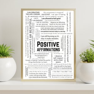 Positive Affirmations Poster DIGITAL Print Mental Health Wellbeing Art ...