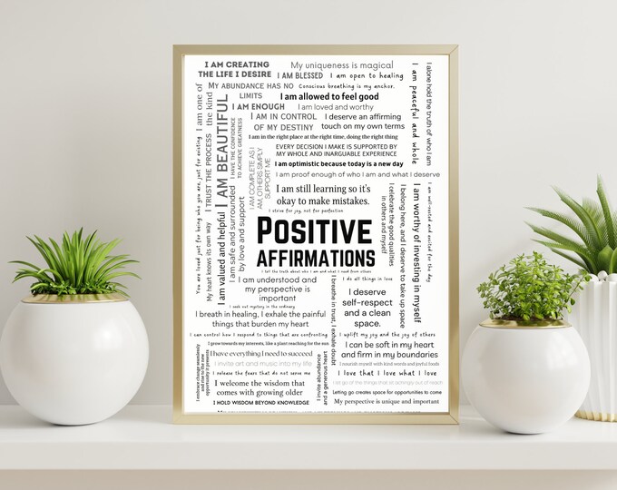 Positive Affirmations Poster DIGITAL Print Mental Health Wellbeing Art ...