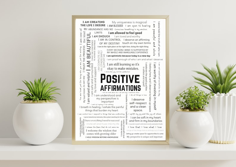 Positive Affirmations Poster DIGITAL Print Mental Health Wellbeing Art ...
