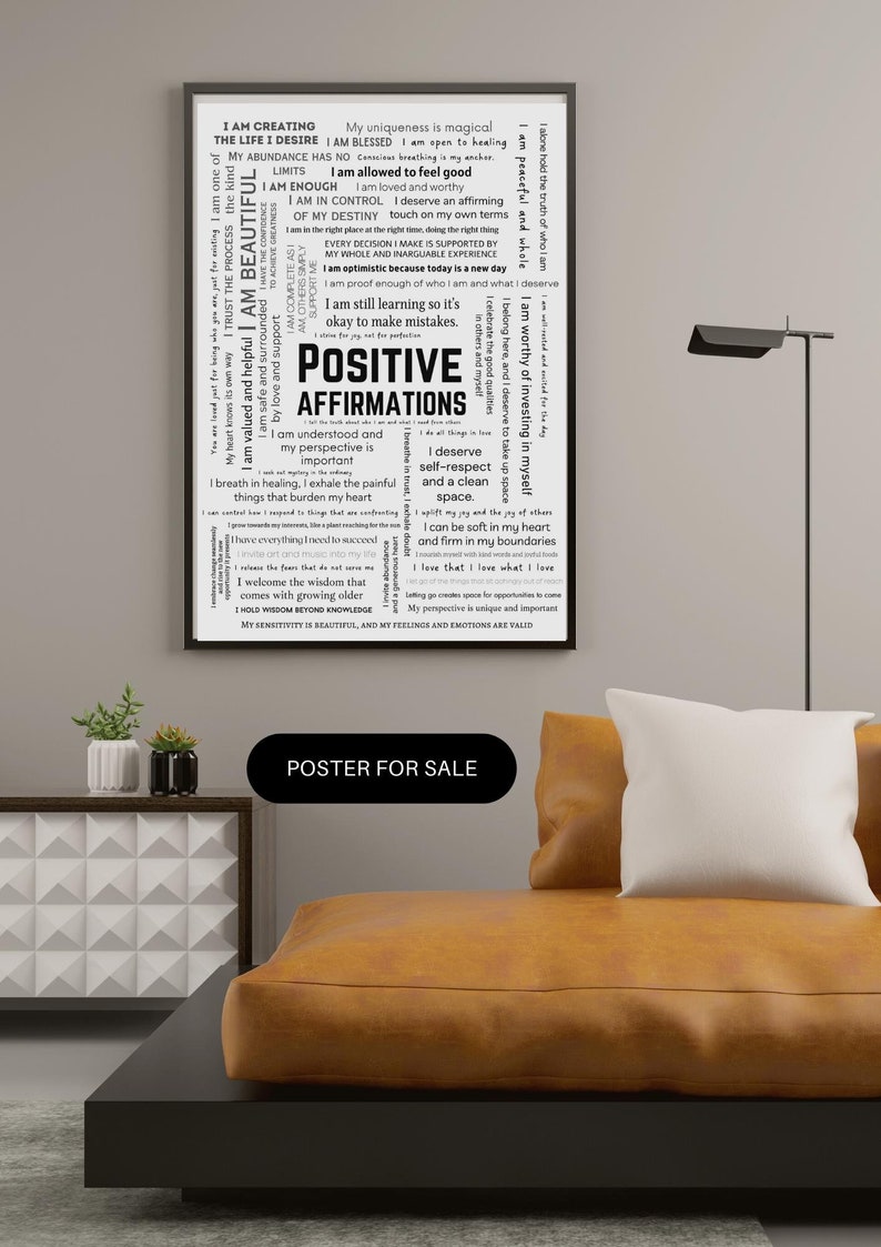 Positive Affirmations Poster DIGITAL Print Mental Health Wellbeing Art ...
