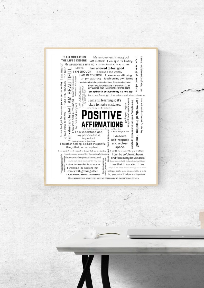 Positive Affirmations Poster DIGITAL Print Mental Health Wellbeing Art ...