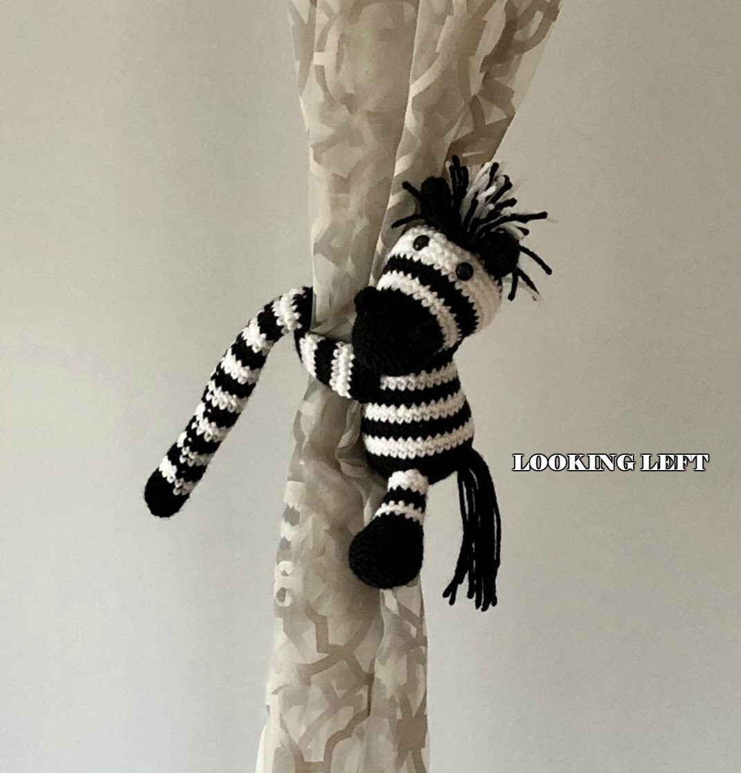 Zebra Tie Backs, Crochet Zebra Tiebacks, Nursery Curtain Tiebacks ...