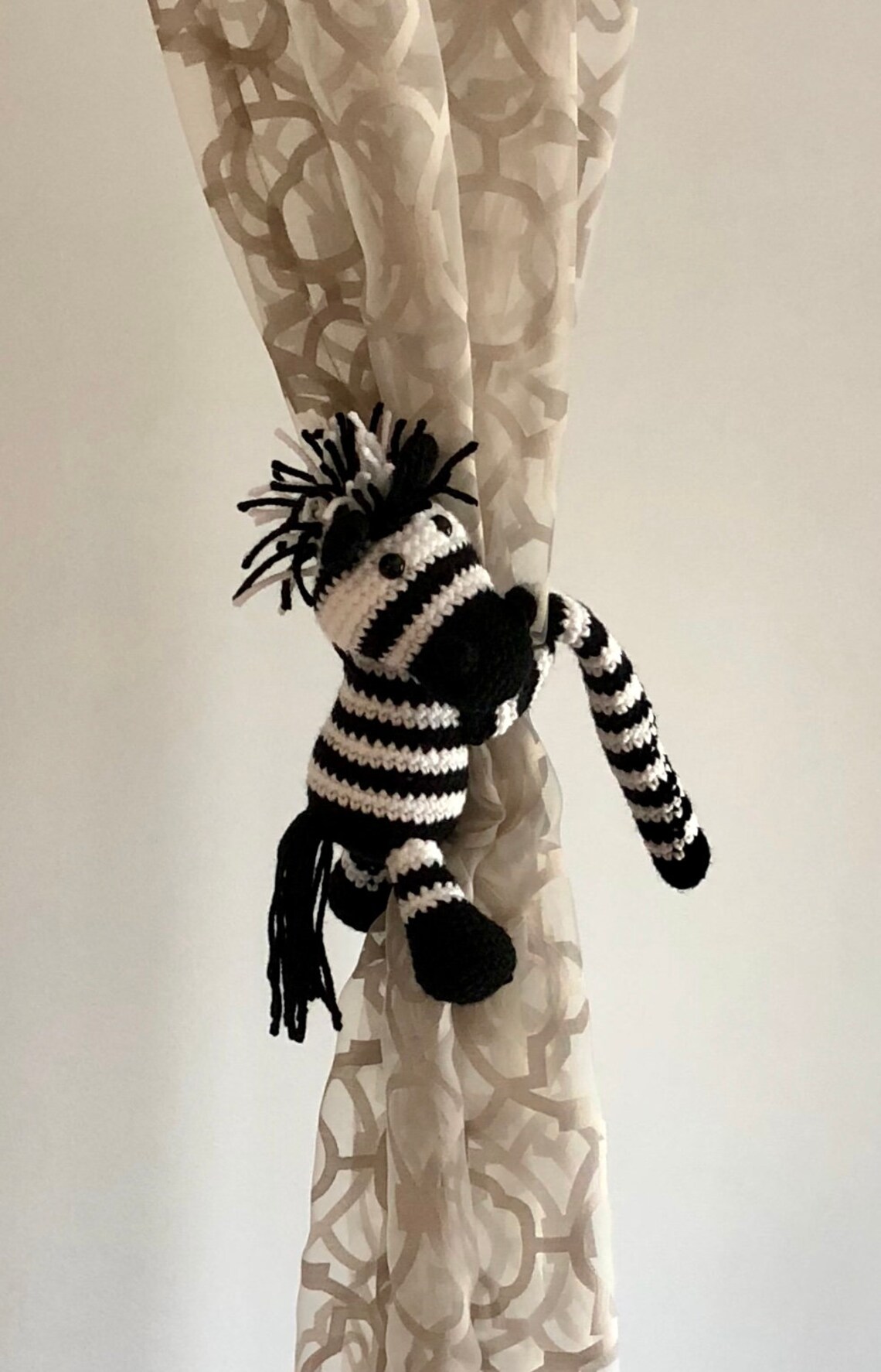 Zebra Tie Backs, Crochet Zebra Tiebacks, Nursery Curtain Tiebacks ...