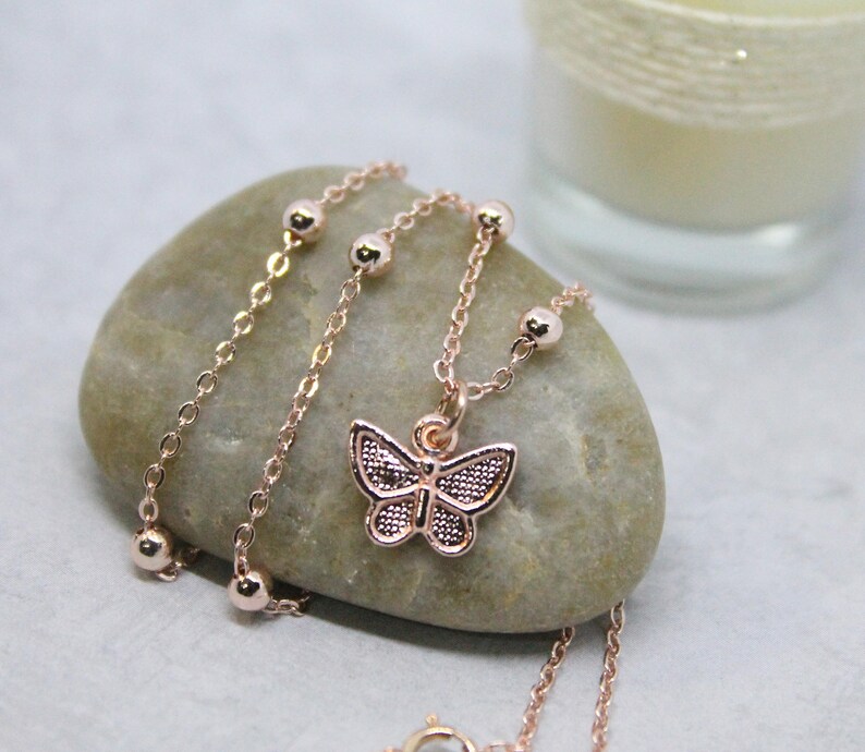 Rose Gold Butterfly Necklace - Etsy