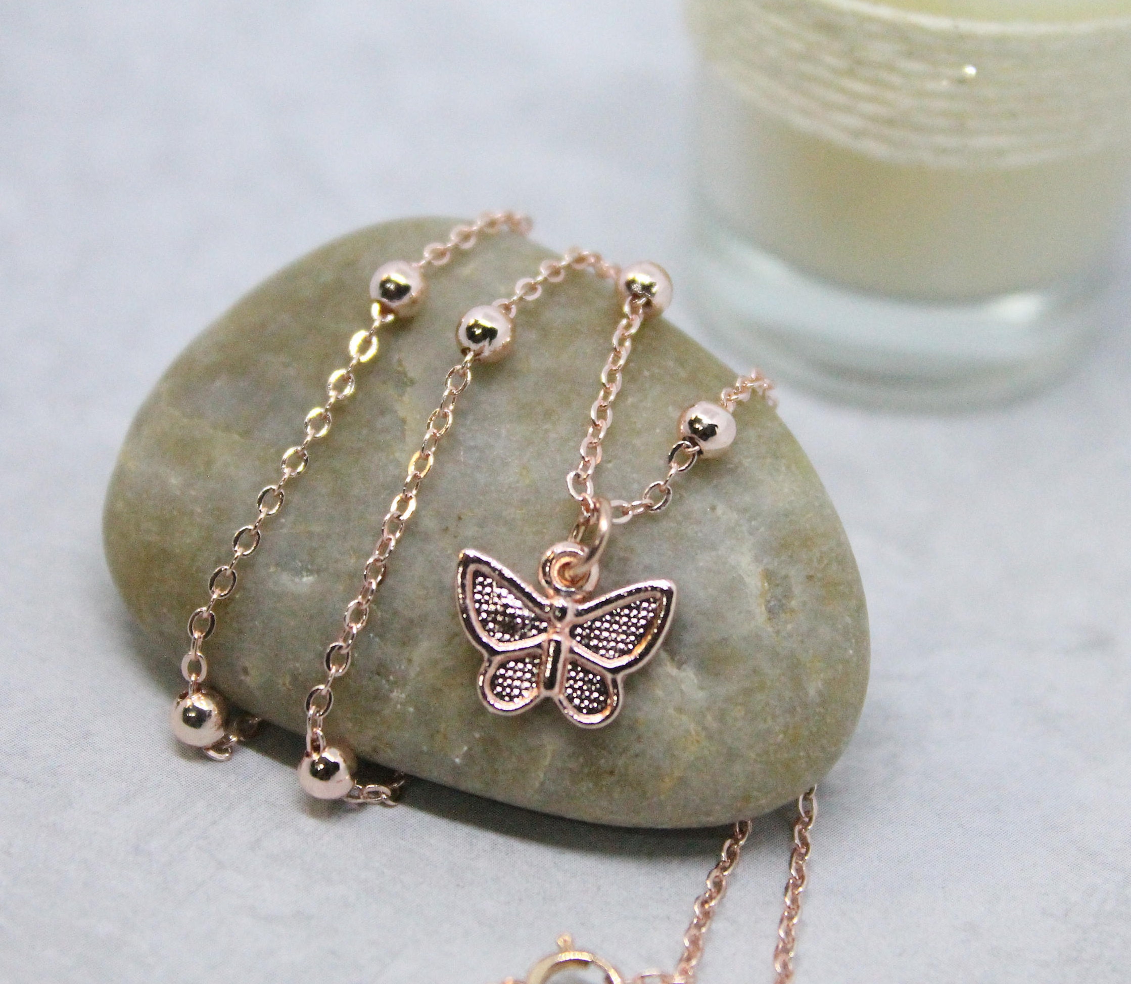 Rose Gold Butterfly Necklace - Etsy