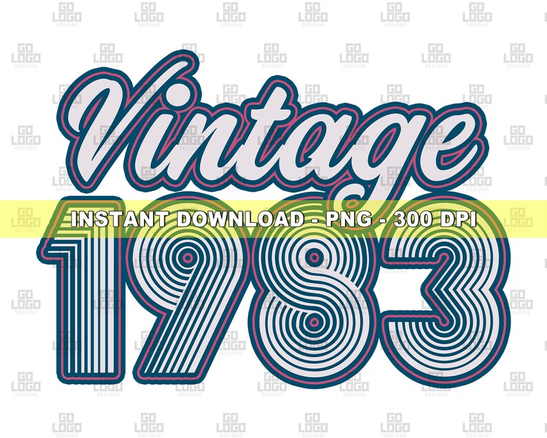 VINTAGE 1983 Birthday PNG, Instant Download, Digital Sublimation File ...