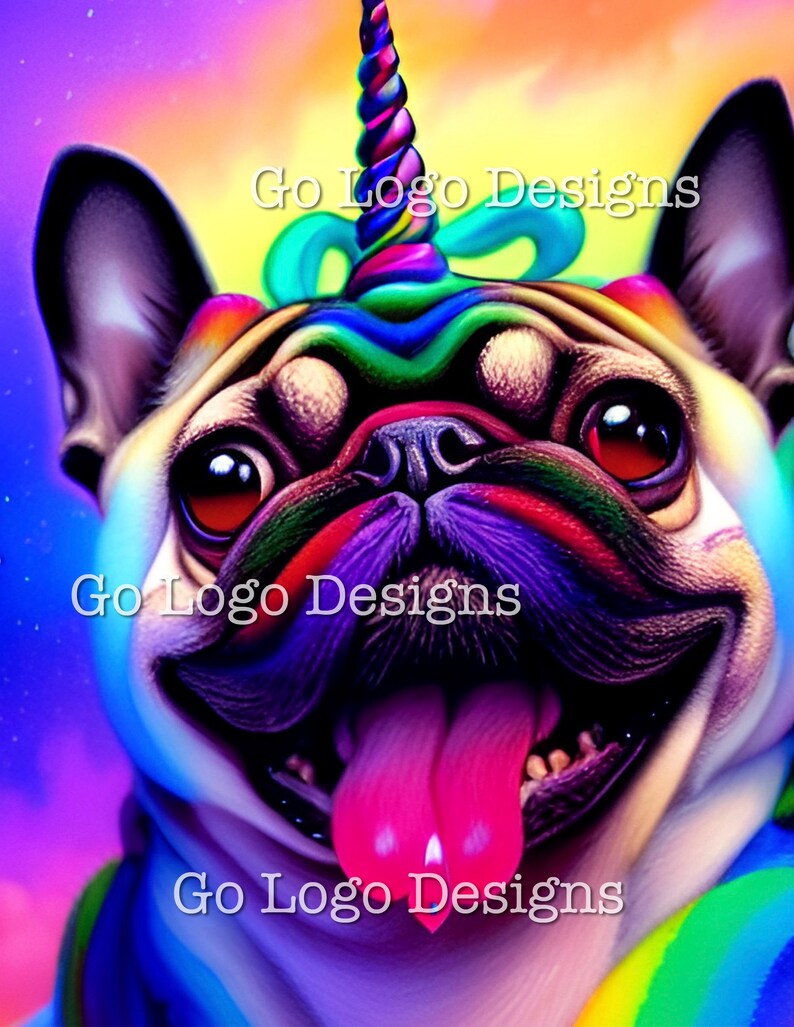 Cute Pug Unicorn Print, Instant Digital Download, Cute Rainbow Pug Dog ...