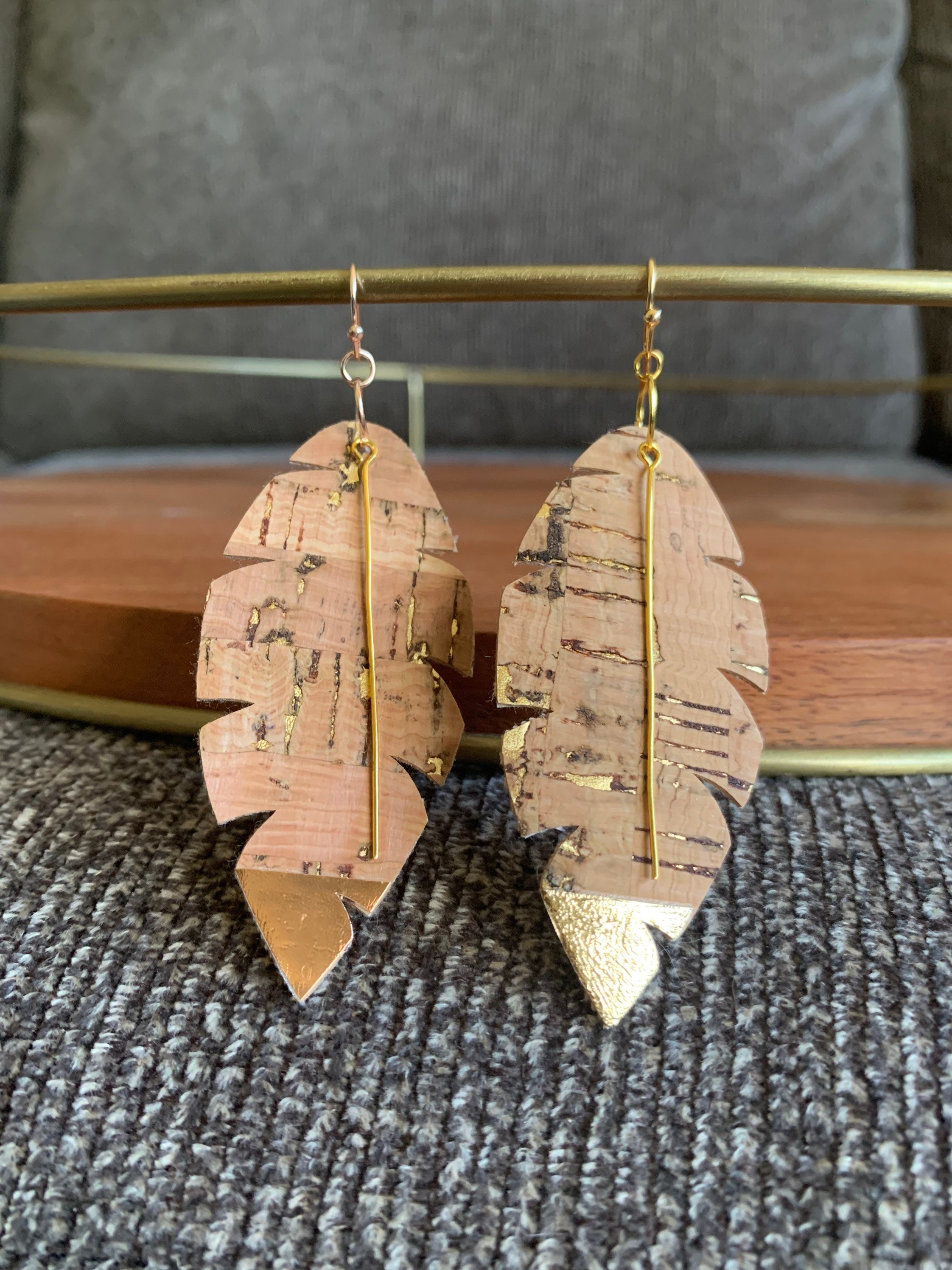 Feather Earring Feather Cork Earring Cork Earring | Etsy