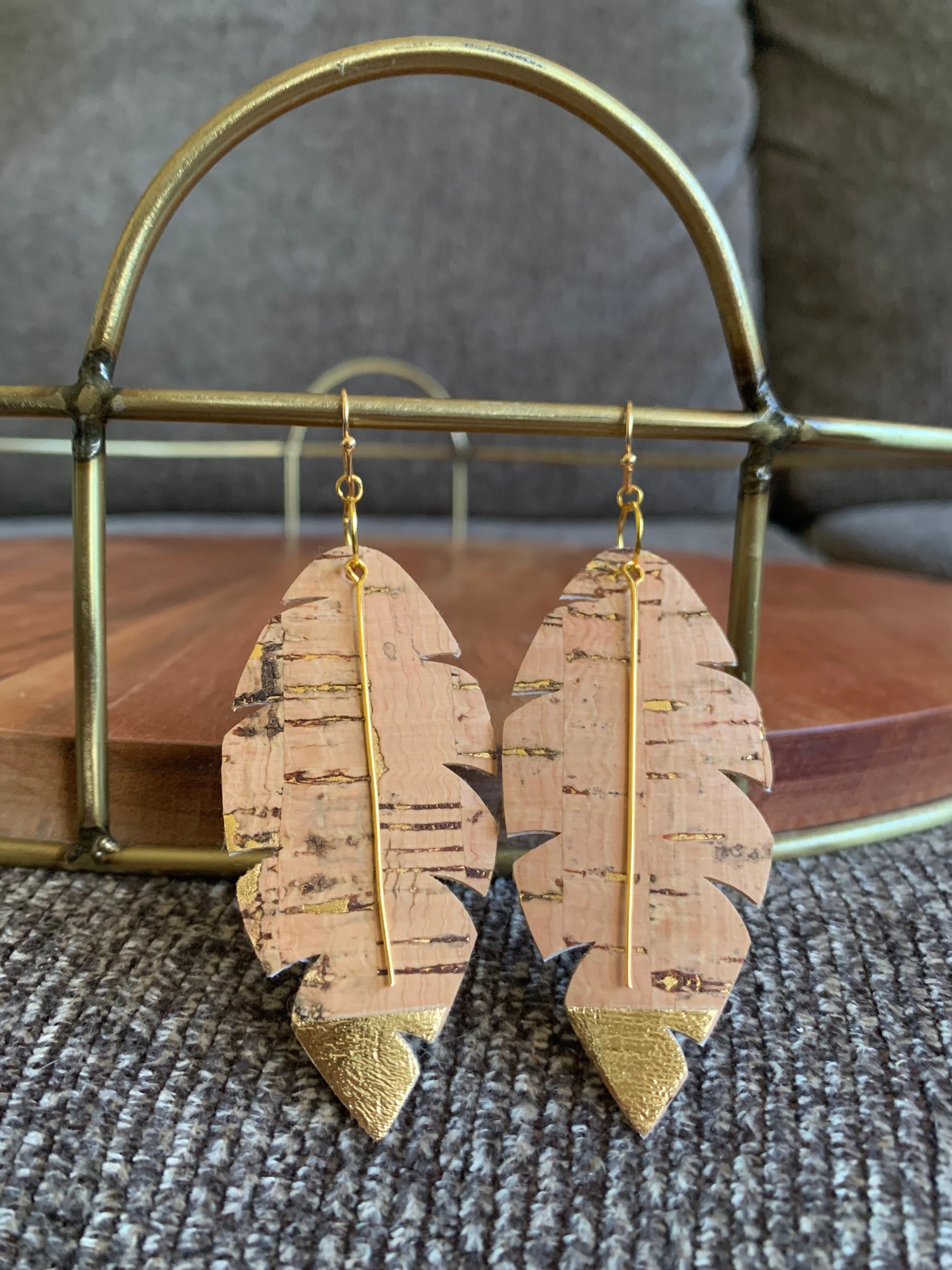 Feather Earring Feather Cork Earring Cork Earring | Etsy