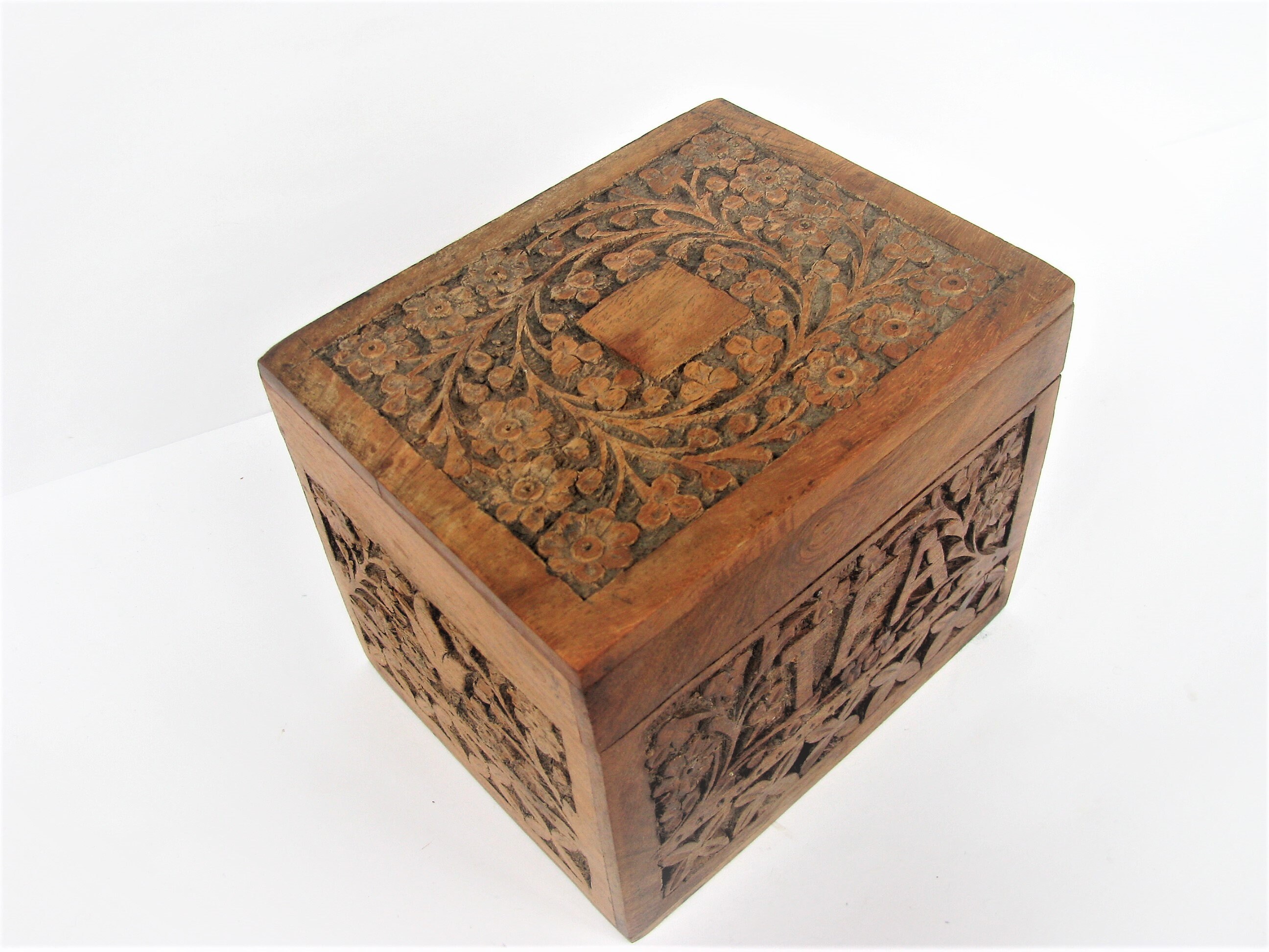 Vintage Indian Hand Carved Wooden Tea Box Trinket Jewelry Box | Etsy