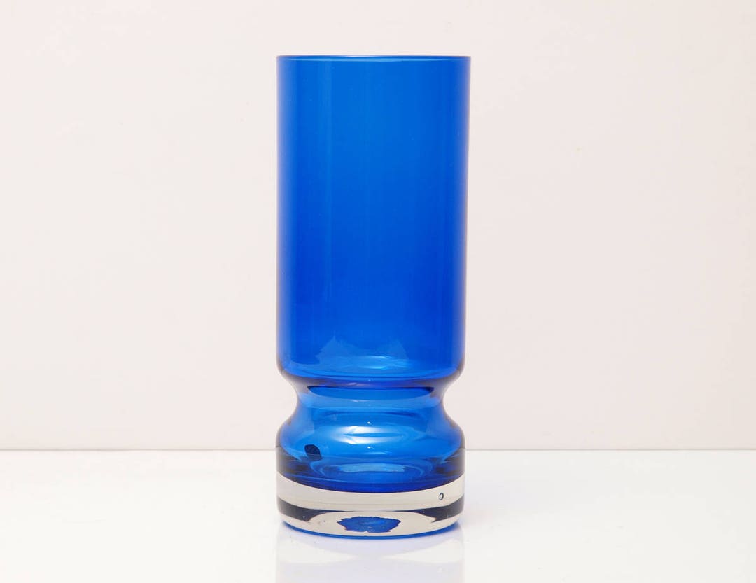 Vintage East German Blue Crystal Glass Vase VEB Harz Kristall Derenburg ...