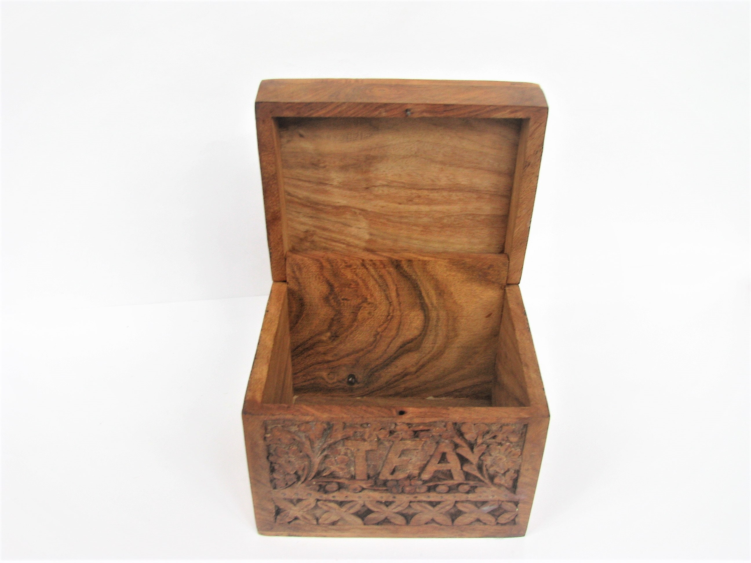 Vintage Indian Hand Carved Wooden Tea Box Trinket Jewelry Box | Etsy