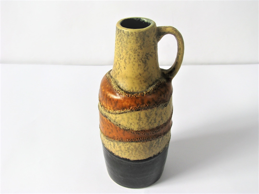 Vintage East German VEB Haldensleben Handled Vase Yellow Brown Fat Lava ...