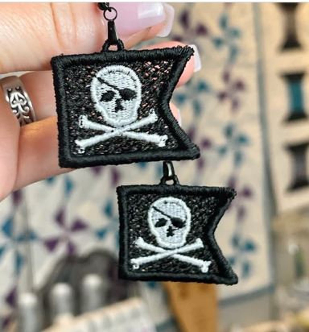 Pirate Flag Freestanding Lace Earrings: Nautical FSL Design (digital ...