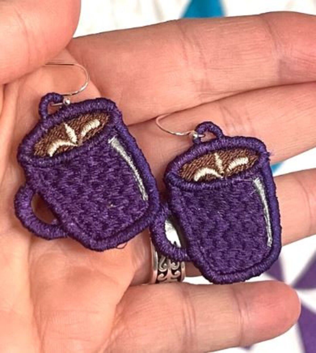 Coffee Mug FSL Earrings: Machine Embroidery Design (digital Download ...