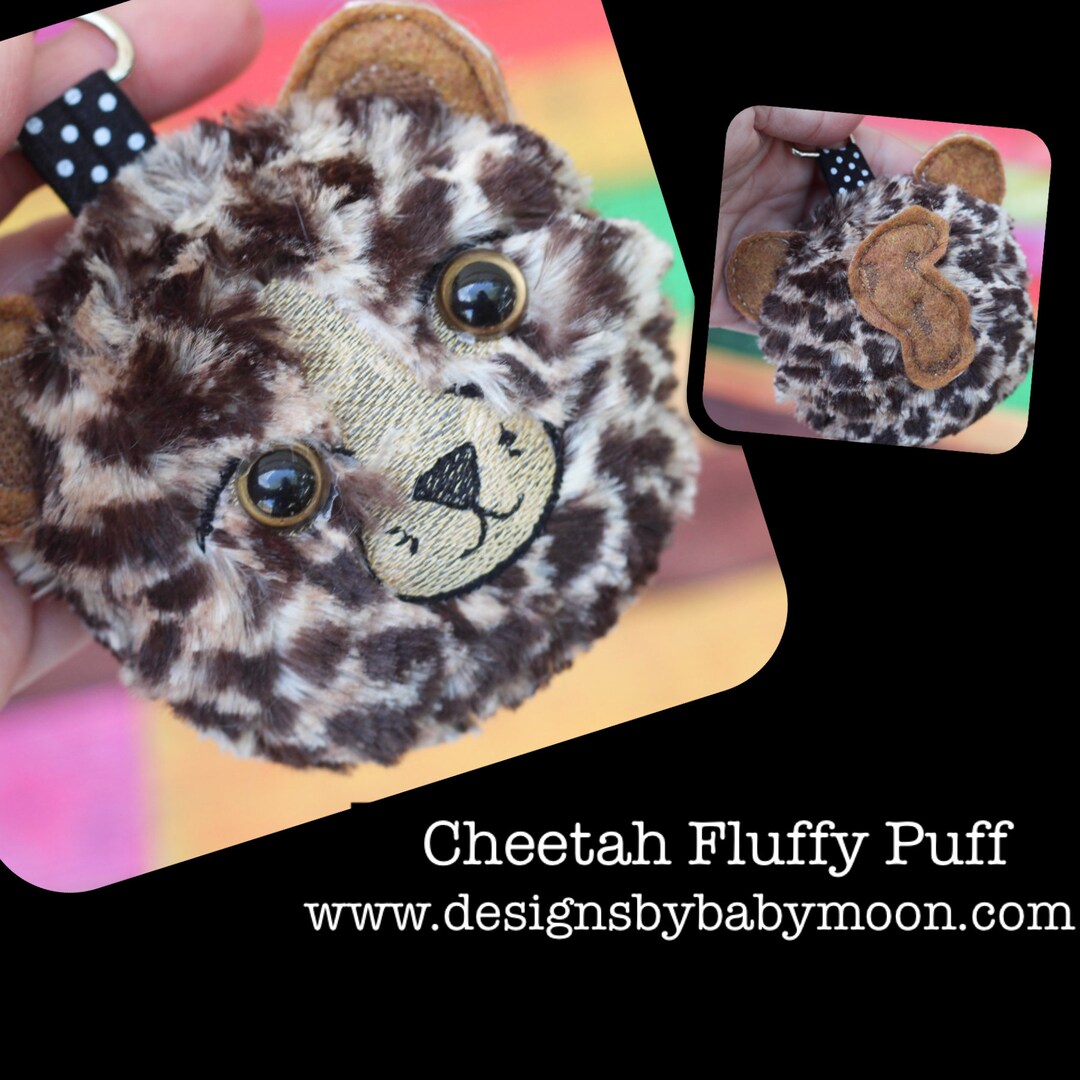 Cheetah Fluffy Puff - in the Hoop Embroidery Design - Clip on Keyfob ...