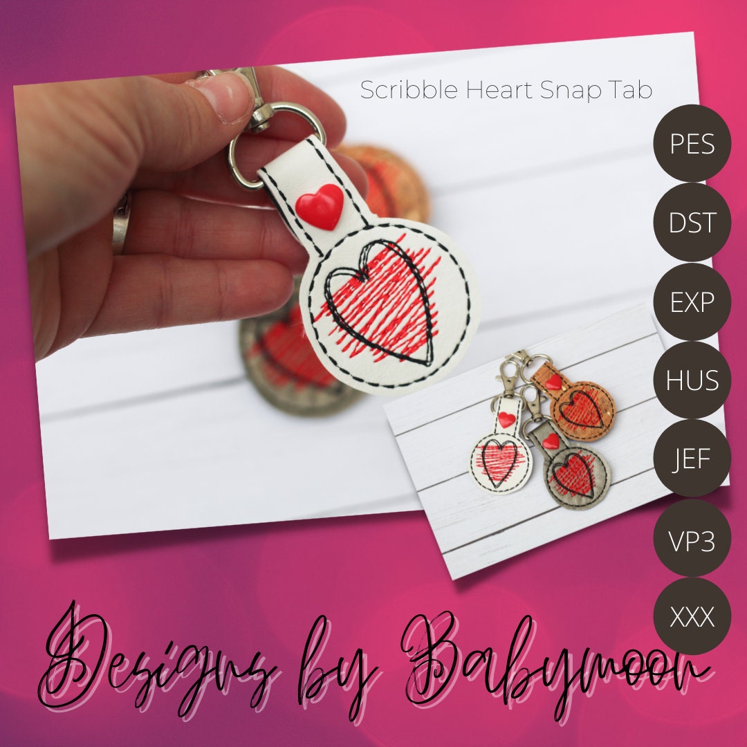 Scribble Heart Snap Tab: in the Hoop Embroidery Project (digital ...