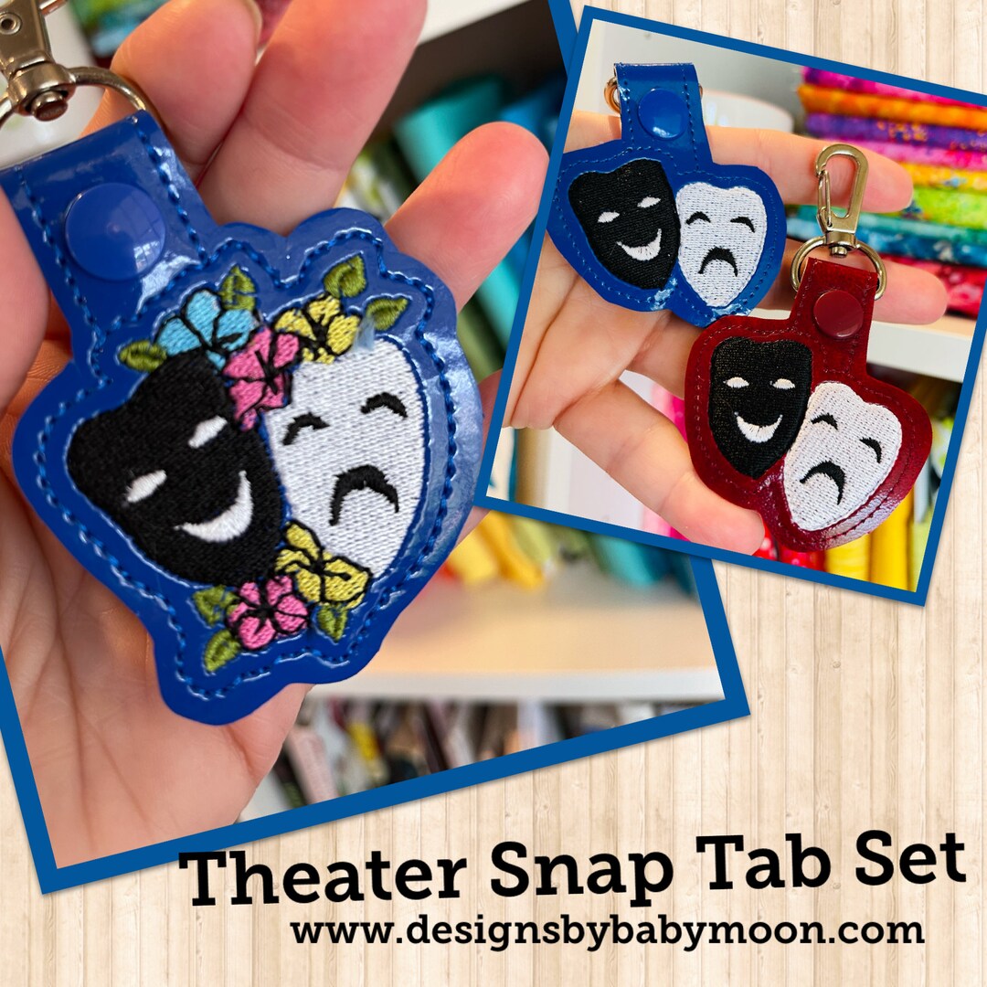 Theater Drama Mask Snap Tab SET for 4x4 Hoops - Embroidery Design File ...