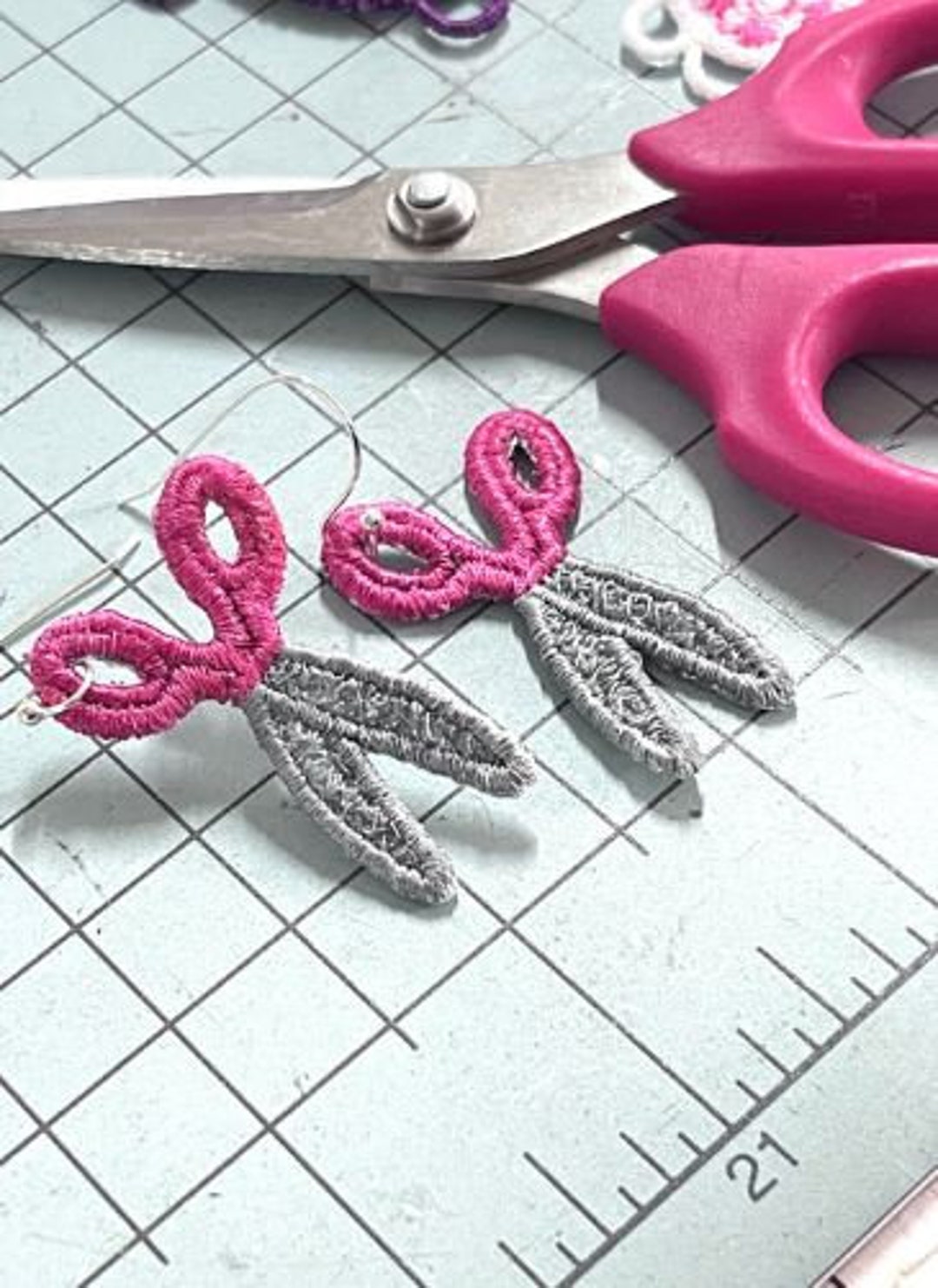 Sewing Shears Scissors FSL Earrings - in the Hoop Freestanding Lace ...