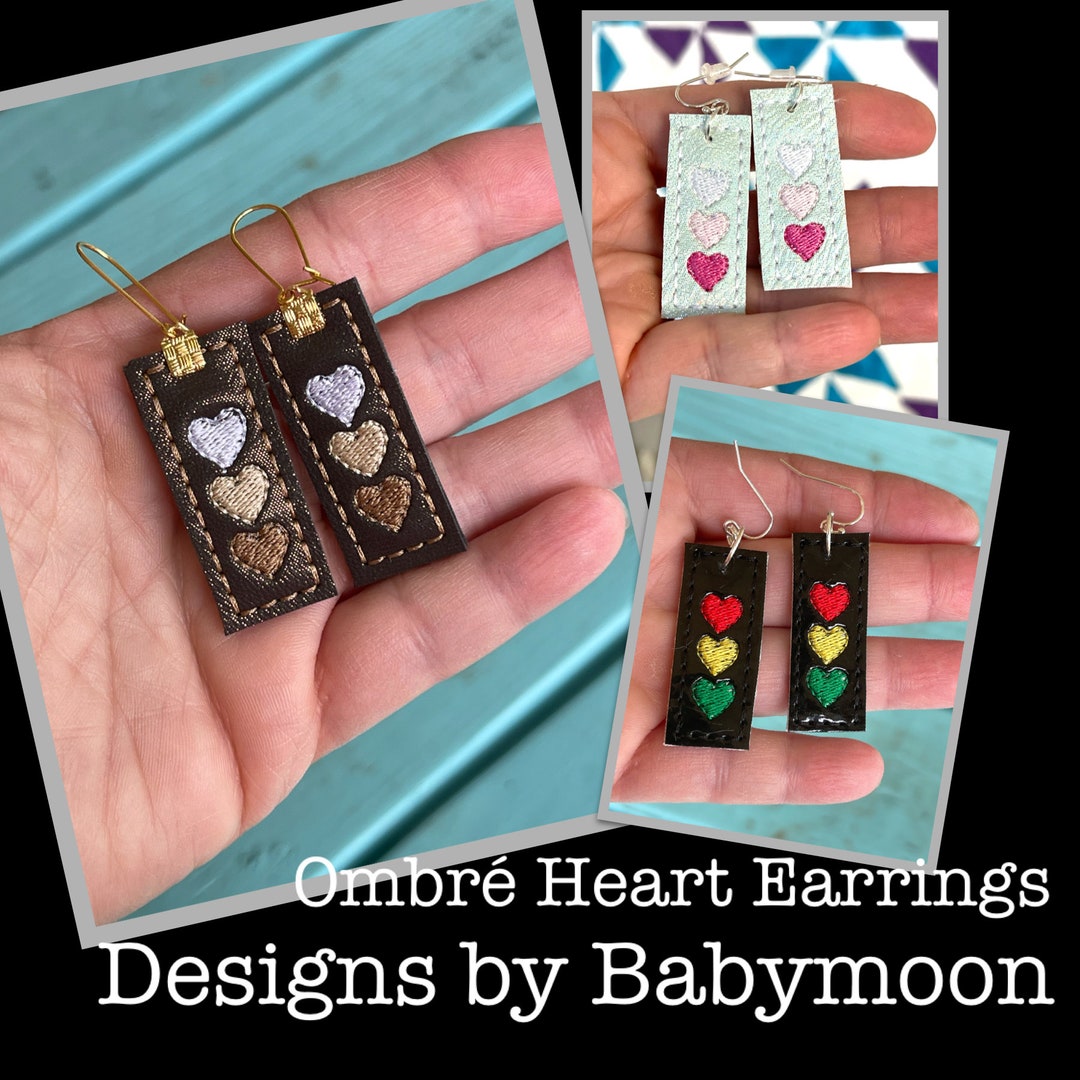 Ombre Heart Earrings Embroidery Design: in the Hoop (digital Download ...