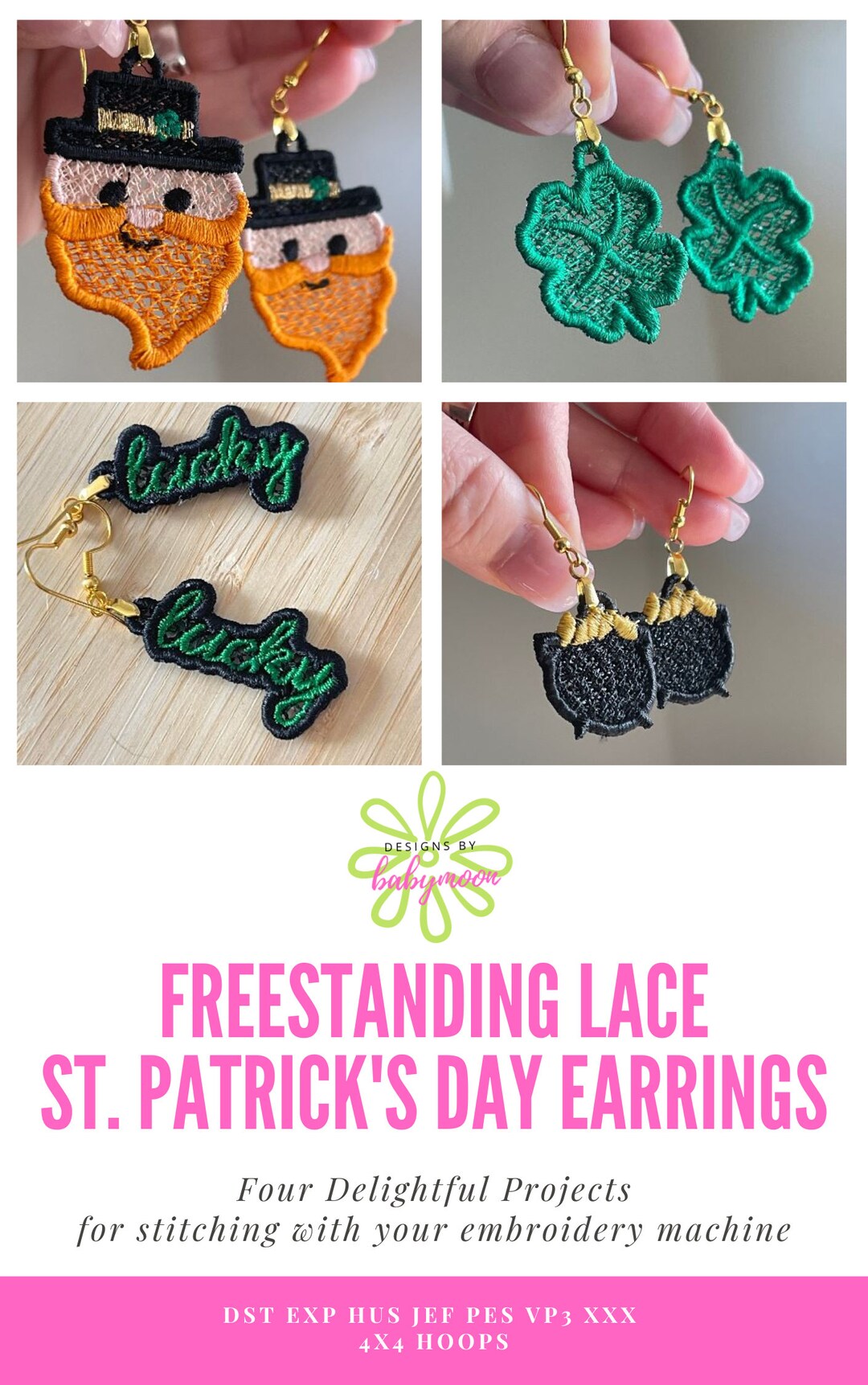 FSL St Patrick's Day Earrings BUNDLE SET in the Hoop Freestanding Lace ...