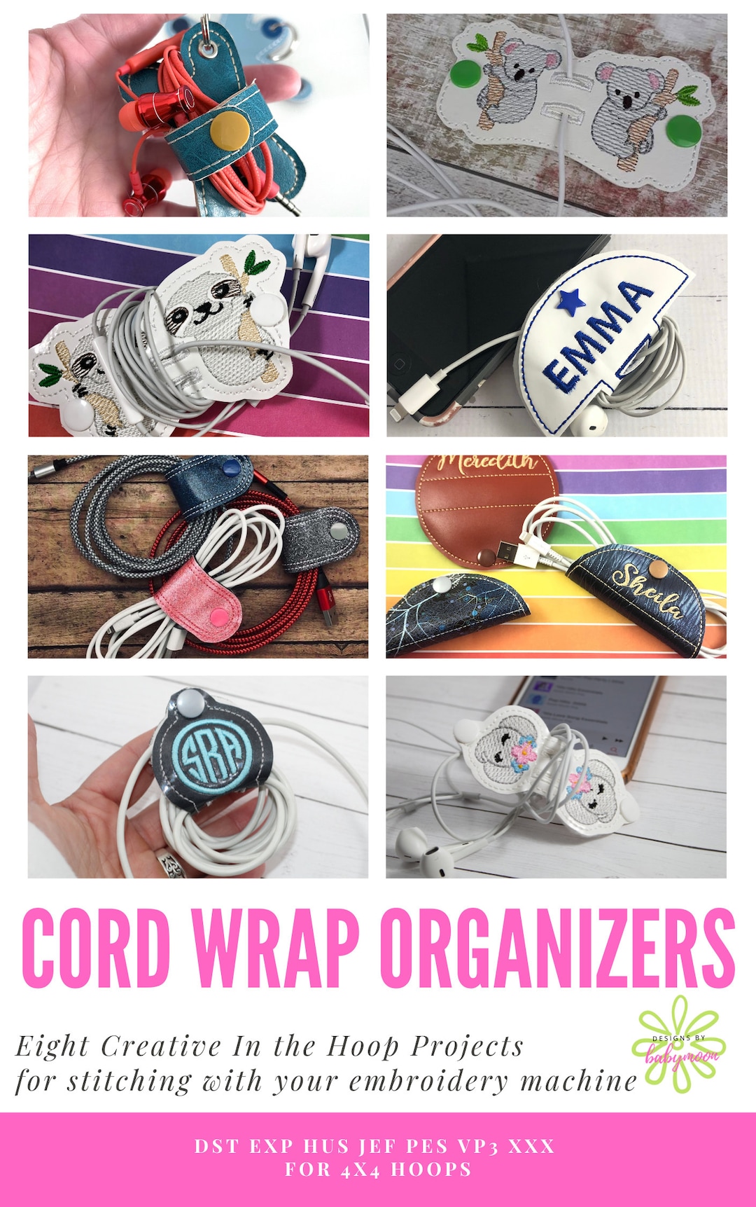 Cord Wrap Organizer Bundle - Machine Embroidery Projects Pack - 8 ...
