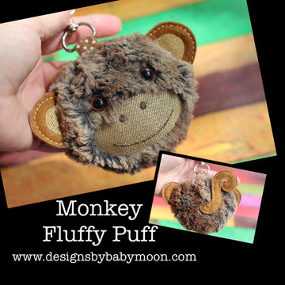 Monkey Fluffy Puff Embroidery Design – Keychain Stuffie (digital ...