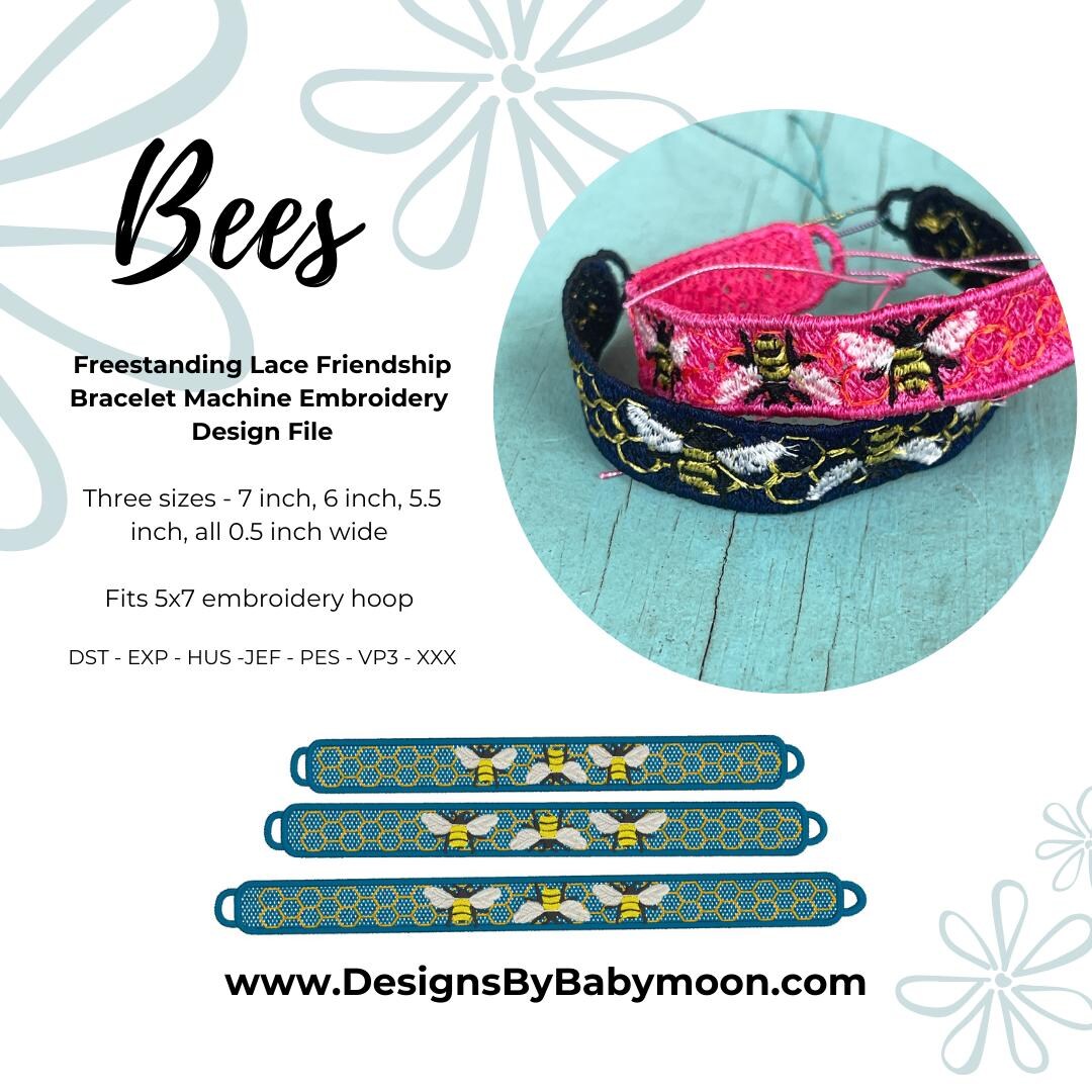FSL Friendship Bracelet Bees- in the Hoop Freestanding Lace Bracelet in ...