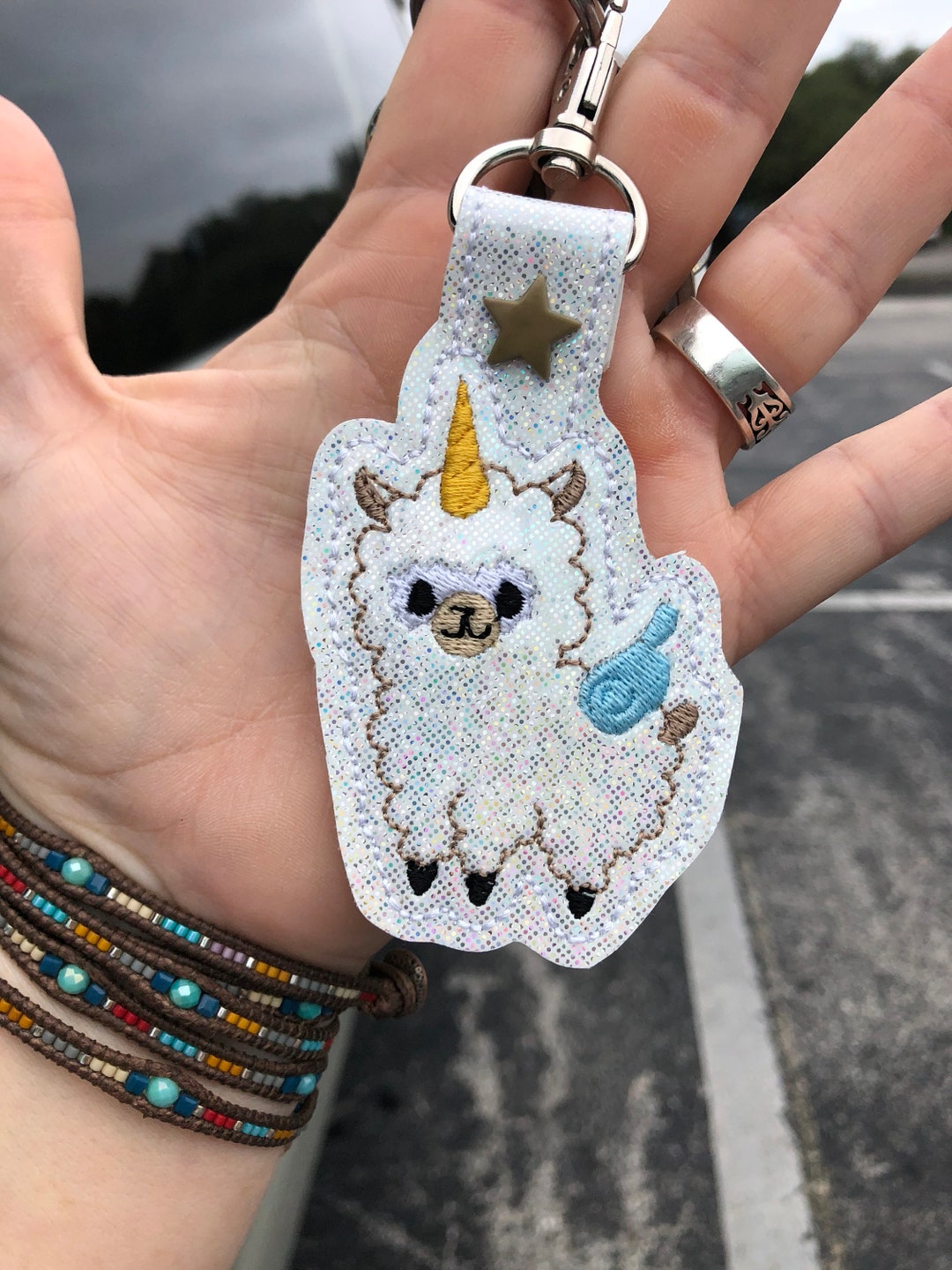 Llamacorn Alpaca Snap Tab ITH Key Fob Tag - Trendy Embroidery Design - Etsy
