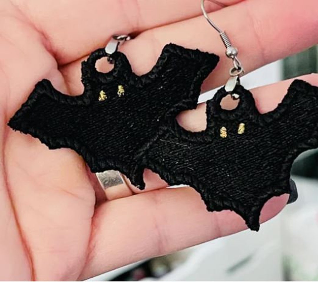 Bat FSL Earrings Embroidery Design - in the Hoop Embroidery Project ...