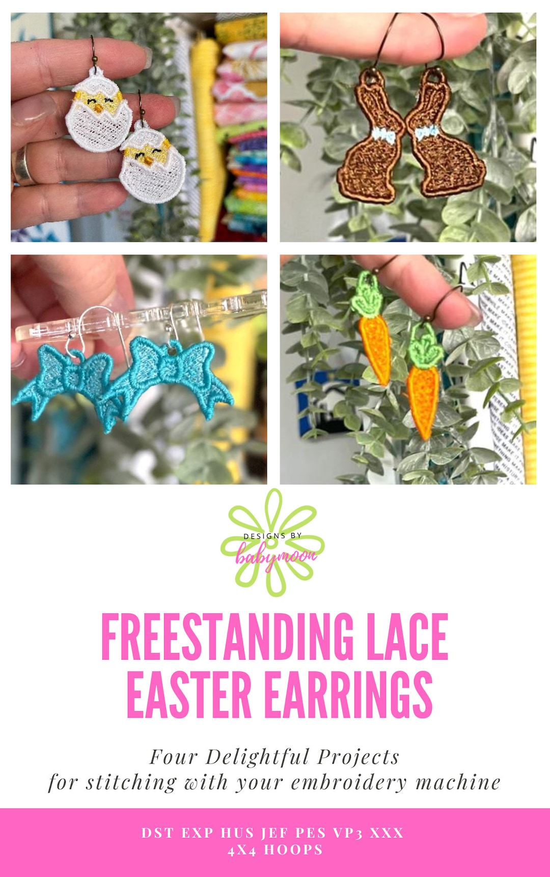 FSL Easter Earrings: Machine Embroidery Designs (digital Download) - Etsy