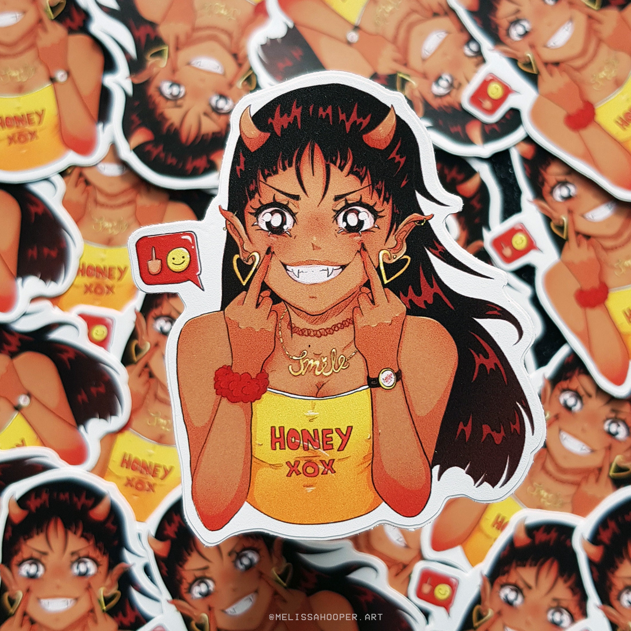 Demon Girl Smile Honey Sticker - Etsy