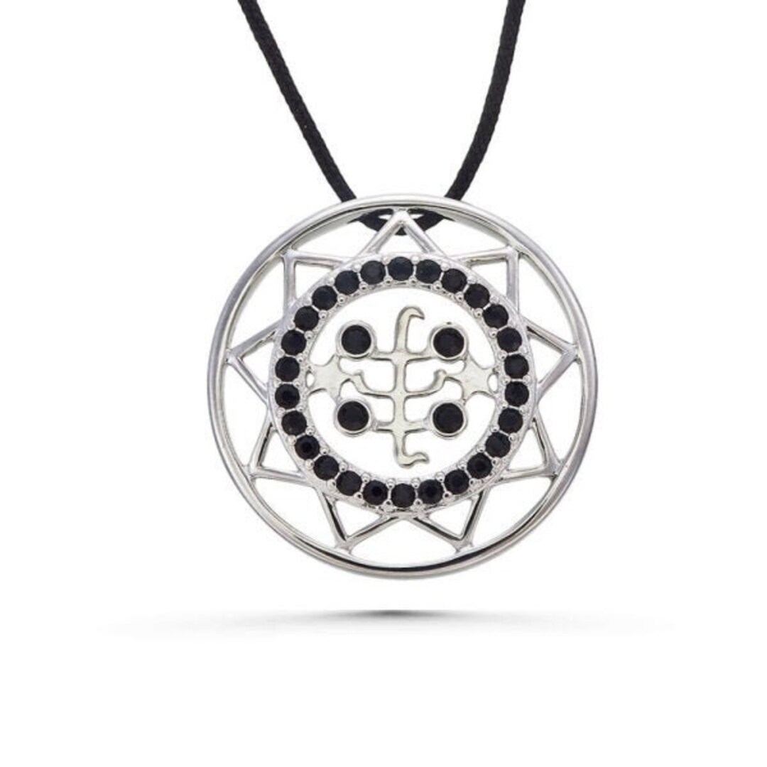 Baha'i Ringstone Symbol, 9-point Star Unisex Necklace, Rhodium Plating ...