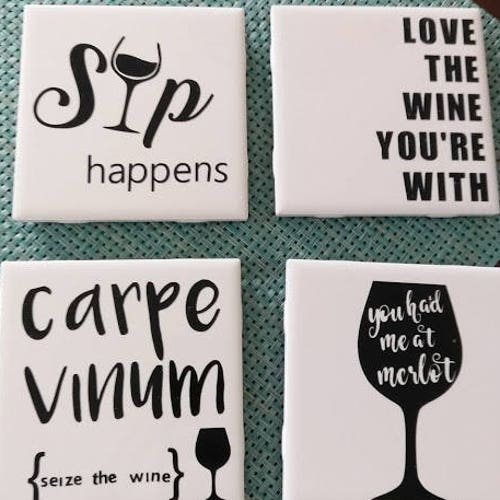 Wine Drink Coasters Set of 4 Wine Coasters Wine Lover Gift - Etsy