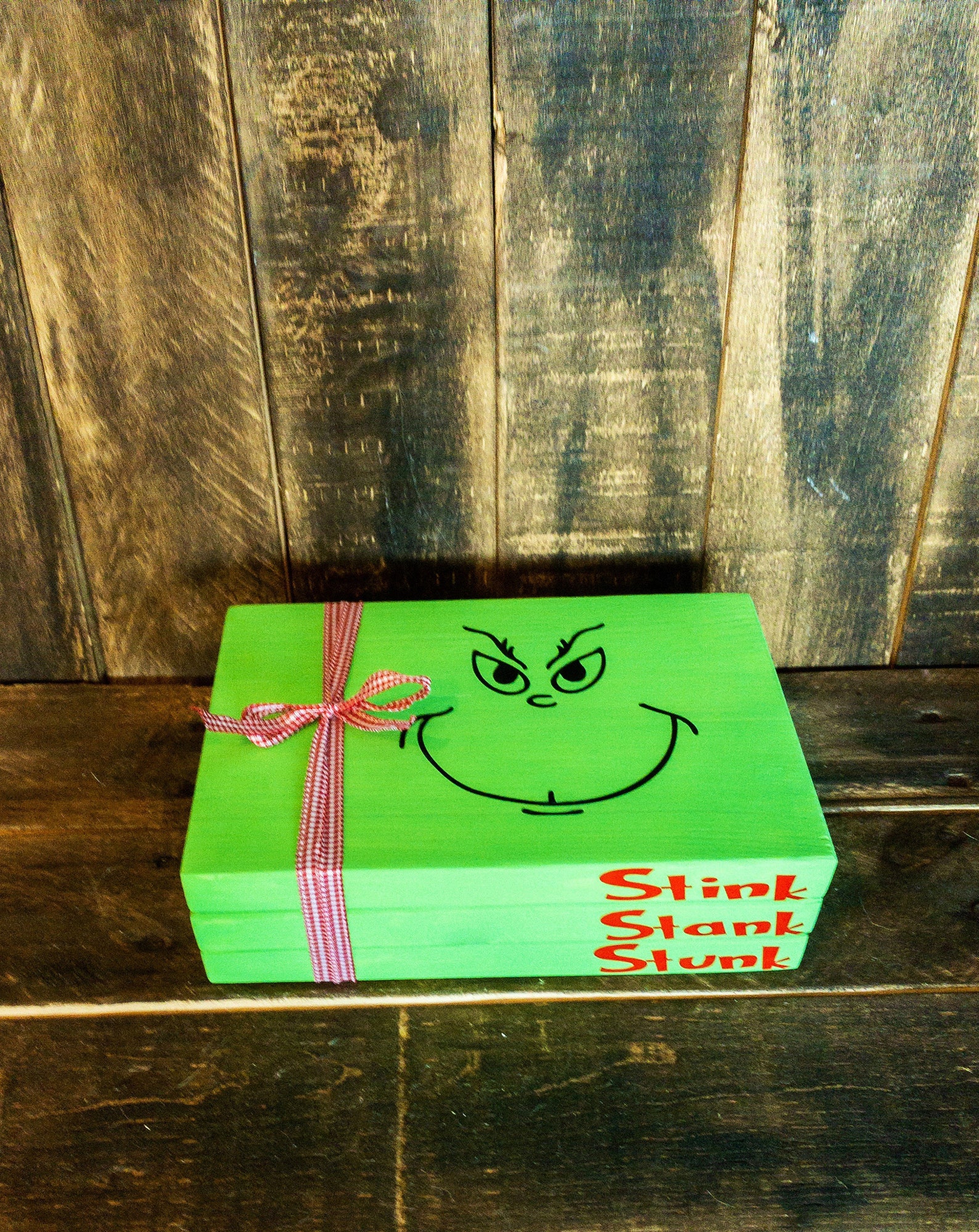 LARGE Grinch Christmas Book Stack Bookshelf Decor, Winter Christmas ...