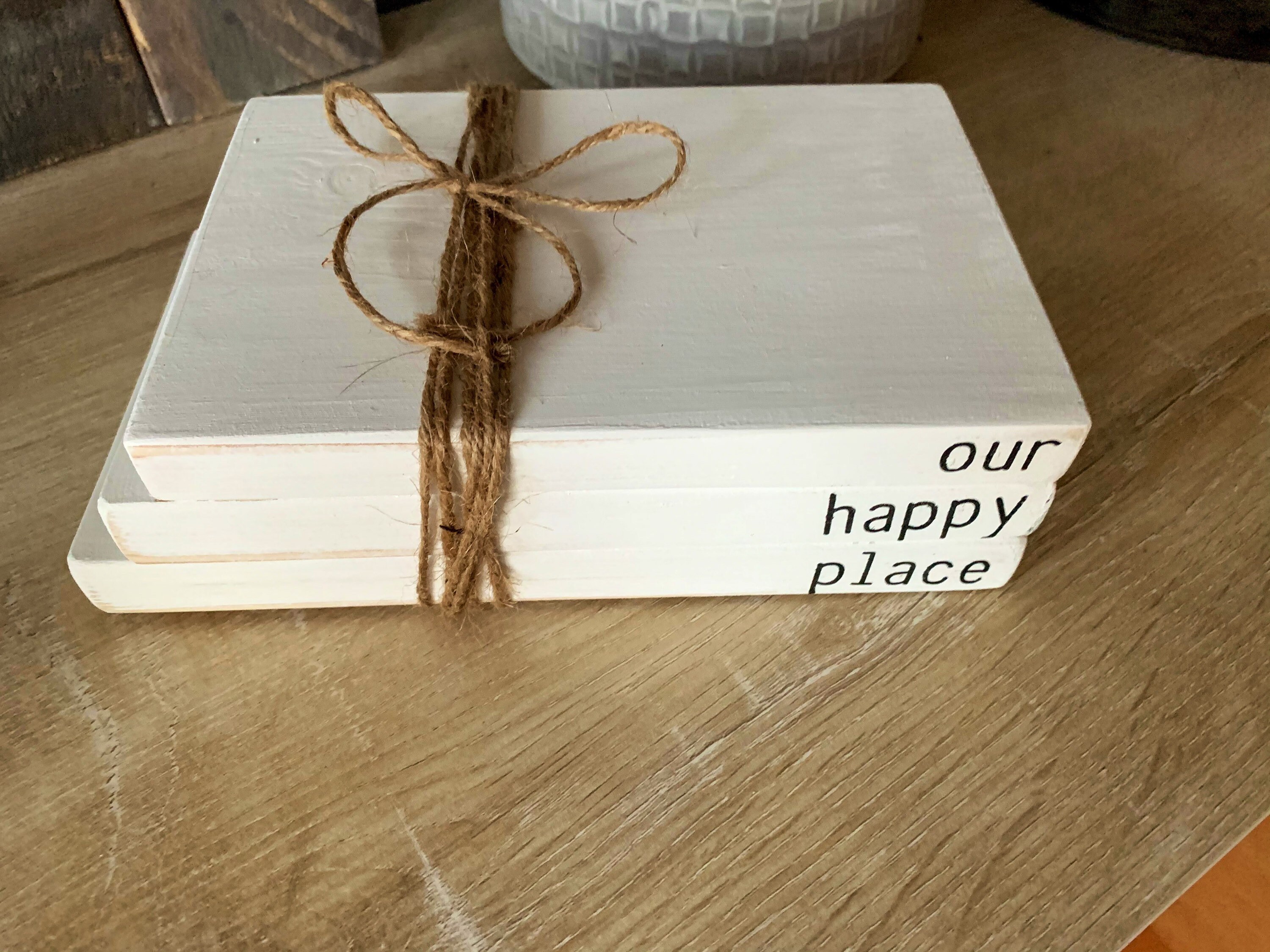 Wooden Book Stack Decorative Book Set Our Happy Place Hand | Etsy