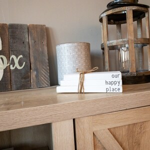 Wooden Book Stack, Decorative Book Set, Our Happy Place, Hand Painted ...