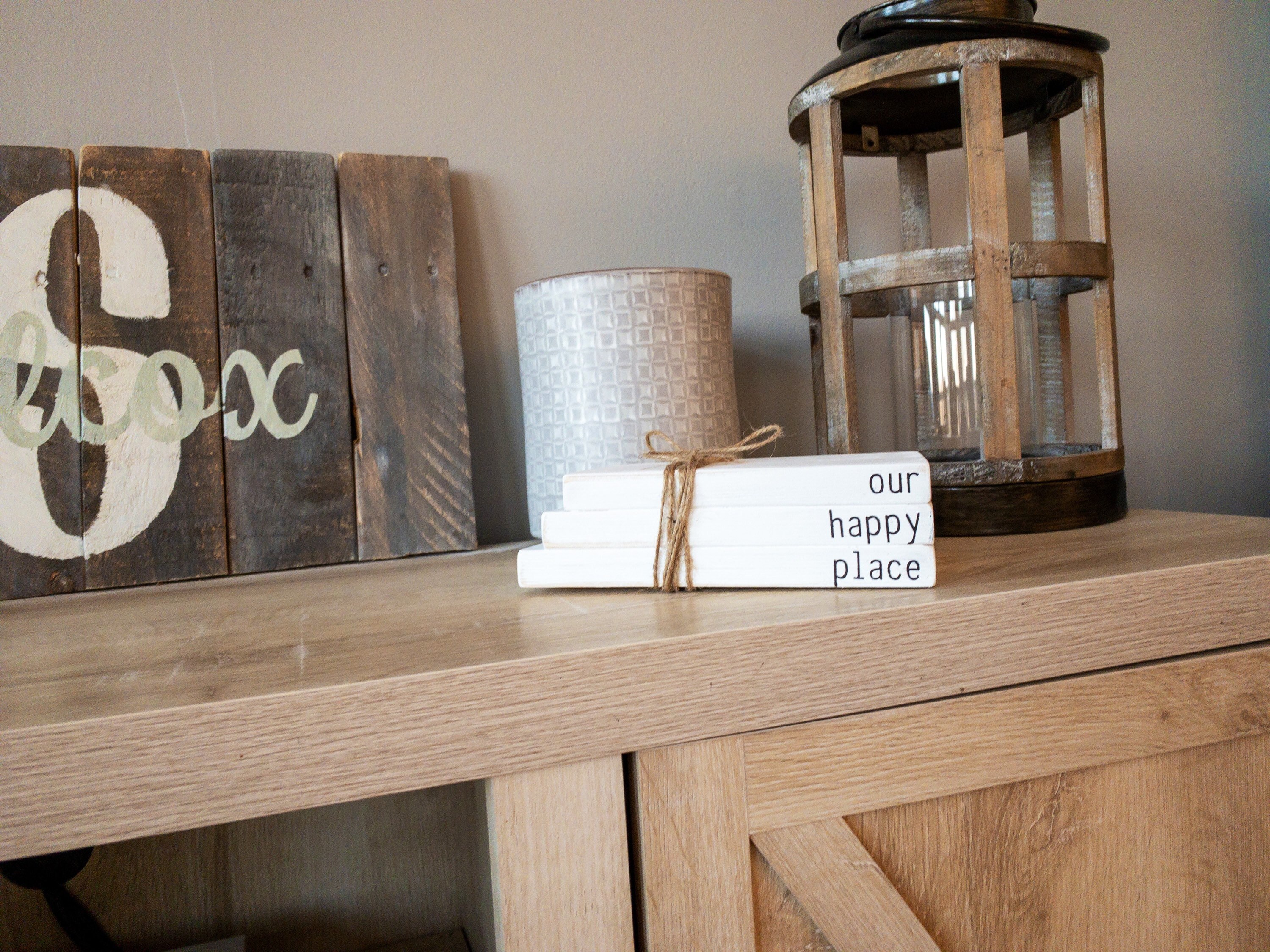 Wooden Book Stack Decorative Book Set Our Happy Place Hand | Etsy