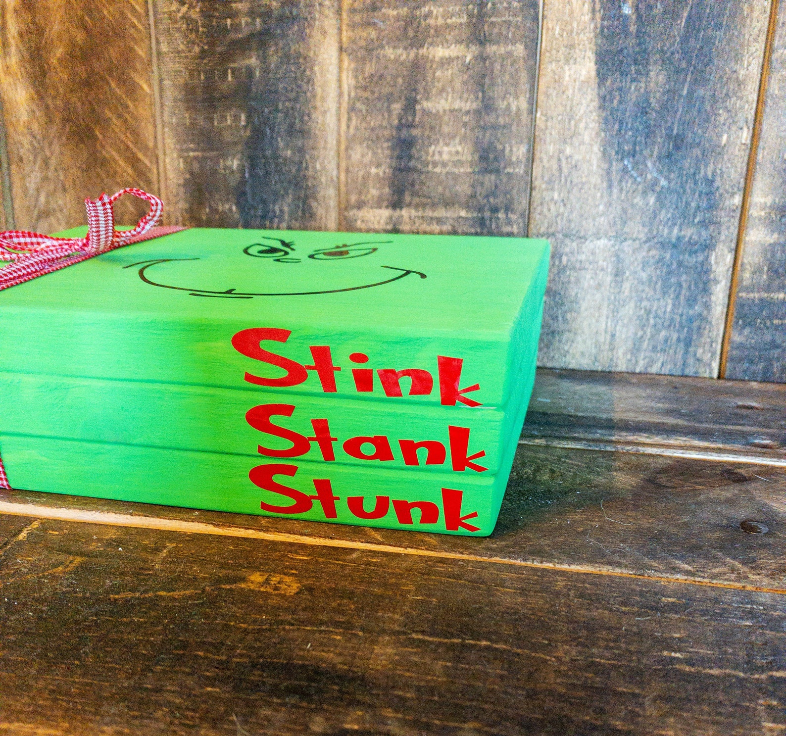 LARGE Grinch Christmas Book Stack Bookshelf Decor, Winter Christmas ...