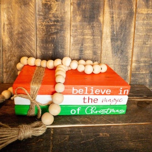 LARGE Christmas Book Stack Bookshelf Decor, Winter Decorative Books - Etsy