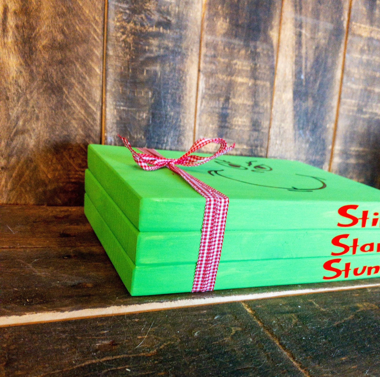 LARGE Grinch Christmas Book Stack Bookshelf Decor, Winter Christmas ...