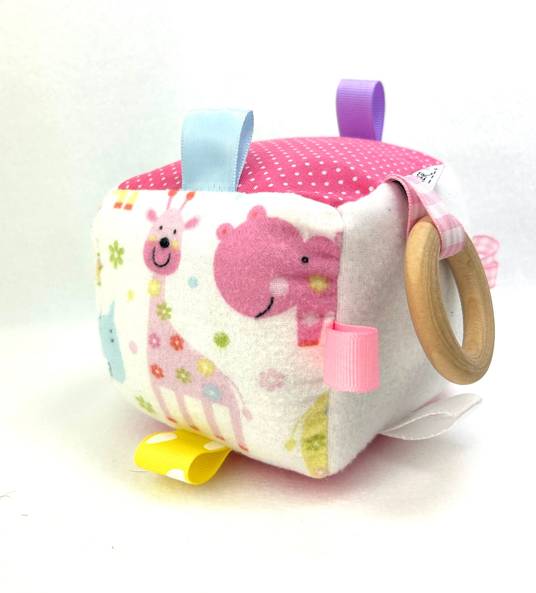 Baby Toy, Sensory Baby Block, Baby Girl, Pink Rattle Fabric Block ...