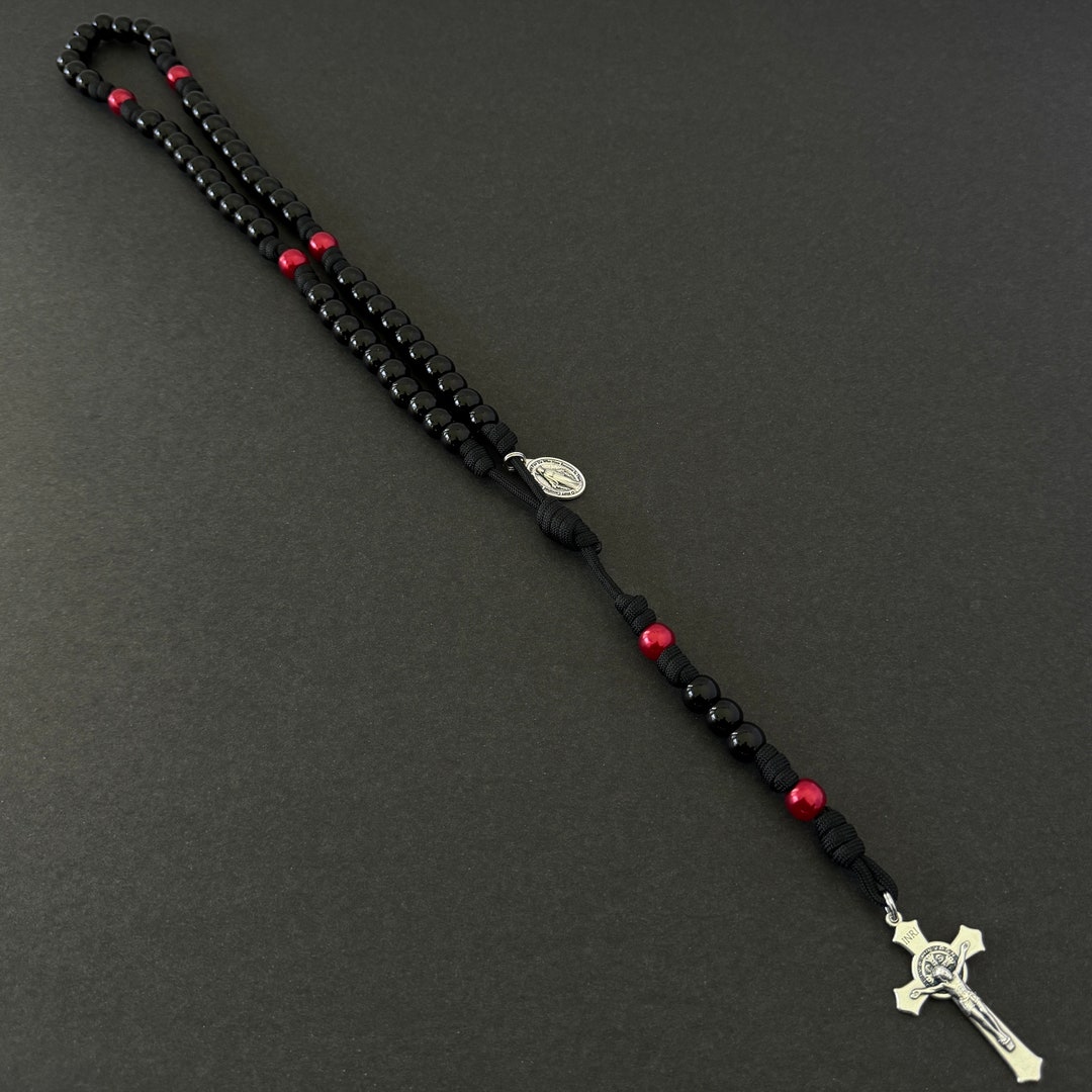 Rosary Paracord Rosary 550 Paracord Jet Black St. Benedict Crucifix ...